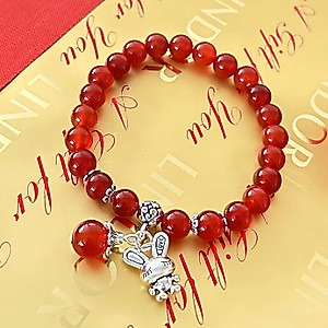 Feng Shui Handmade Chinese Zodiac Rabbit Red Agate Beads Bracelet (RABBIT)