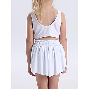 Flowy Shorts for Teen Girls Athletic Running Biker Shorts Youth Butterfly Shorts（White-S）