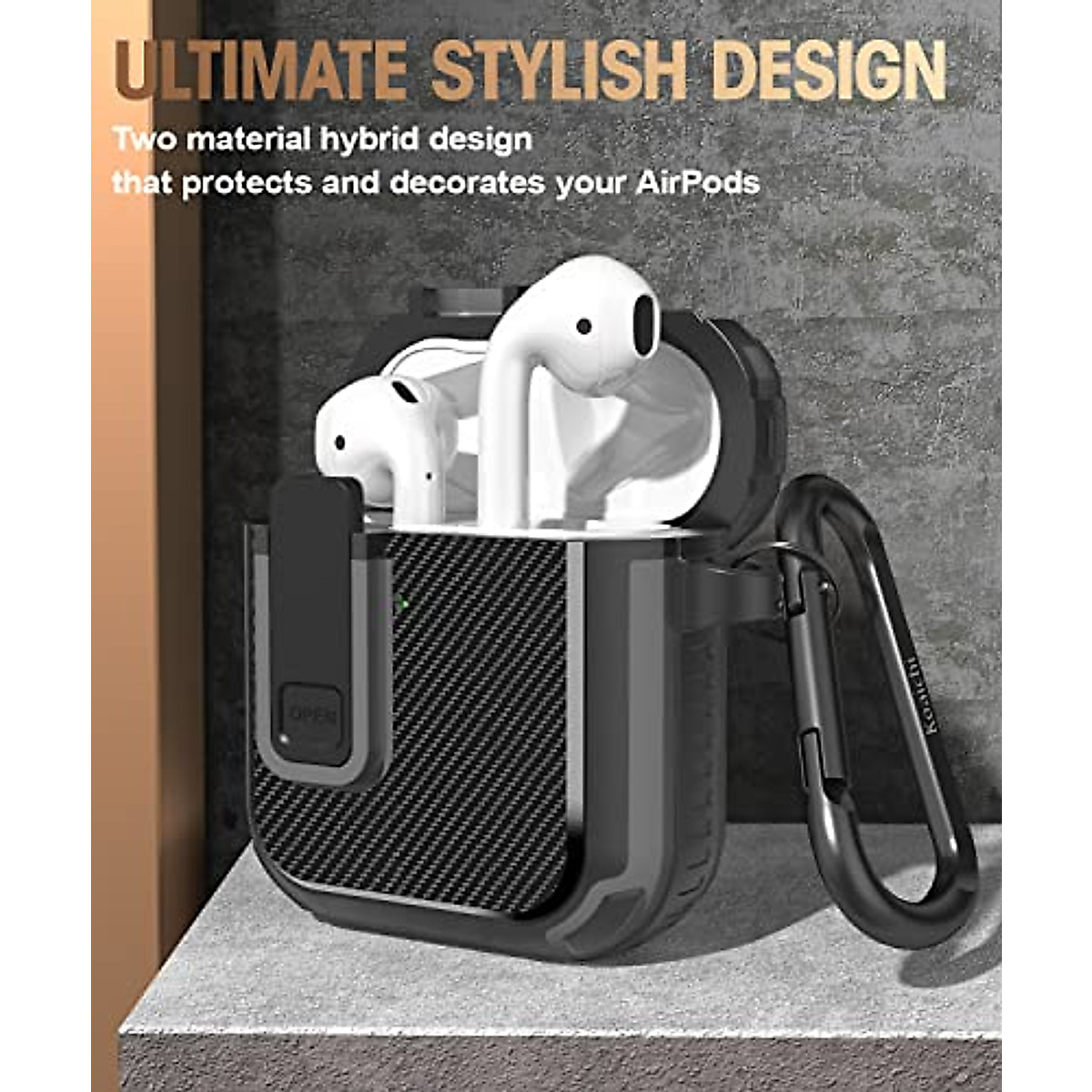Koaichi for AirPods 2nd/1st Generation Case, Full-Body Ultra-Hard Shell Protective Cover with Lock, Powerful Drop Protection, Well Built Case Designed for AirPods 2/1, Black