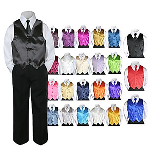 4pc Baby Toddler Kid Boy Formal Suit Black Pants Shirt Vest Necktie Set Sm-4T (3T, Purple)