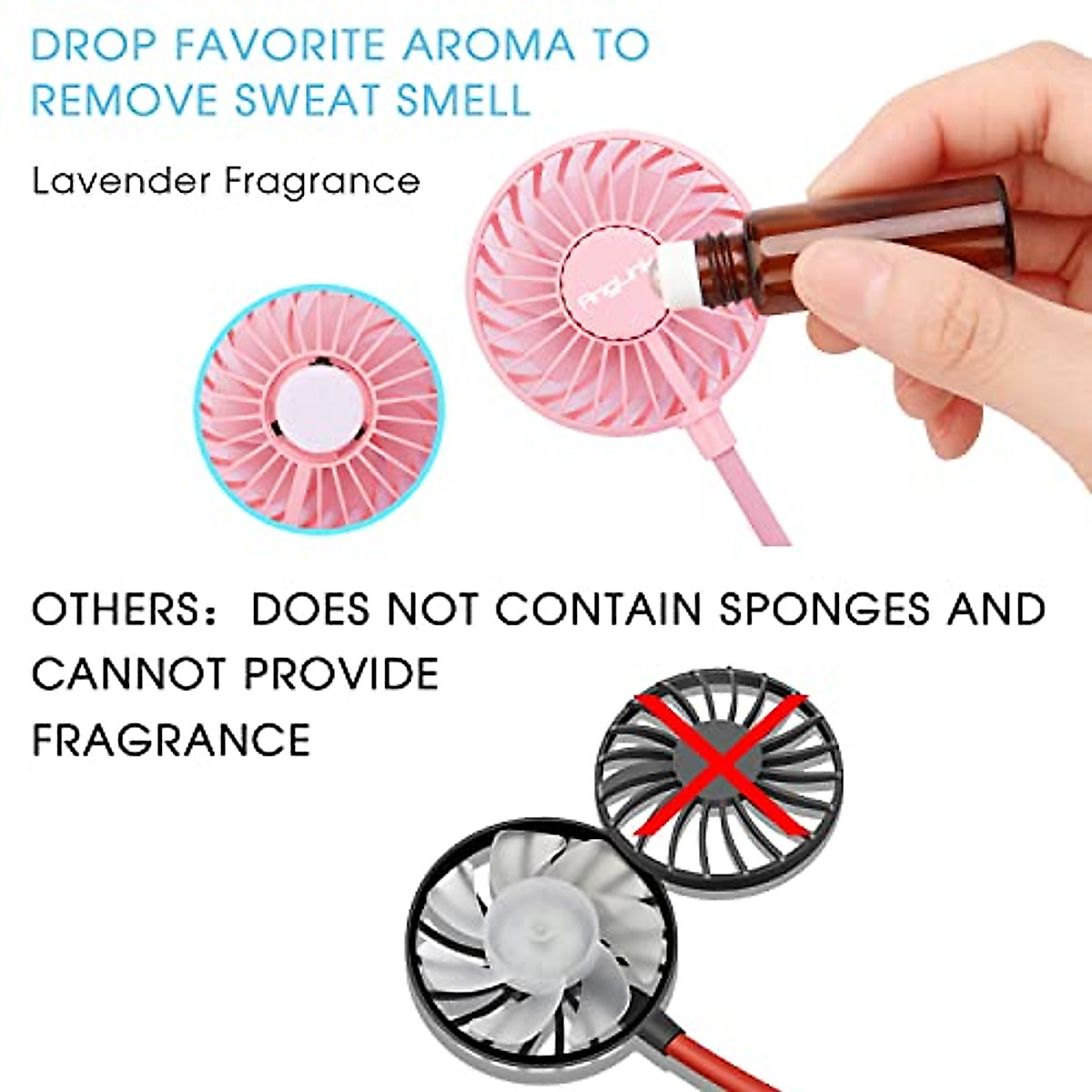 AngLink Portable Neck Fan with Colorful Led Light 360° Rotation - Quiet Hand Free USB Rechargeable Battery Operated Small Personal Fans for Kids Travel Camping Outdoor Office | Pink