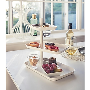 Yamazaki Home 3-Tier Serving Stand - Appetizer Tray Organizer for Party or Kitchen Steel One Size White