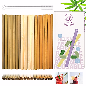 Daily Treasures 18Pcs Bamboo Drinking Straws, 7.9 Inches Natural Reusable Straws Biodegradable Bamboo Wooden Straws, Straight Boba Smoothie Straws Alternative to Plastic Straws with 2 Nylon Brushes