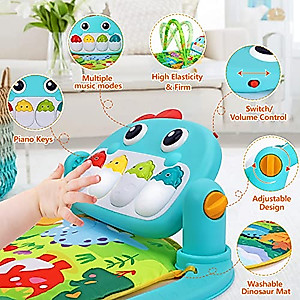 Baby Gym Play Mats Baby Toys Tummy Time Mat Toys Musical Activity Center for Newborn Infant Toys Piano Baby Play Mat Music & Light Newborn Infant Gifts for Baby Toys 0-3 6 9 12 Months, Dinosaur Style