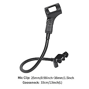UXELY Microphone Arm Stand, Podium Mic Stand, Adjustable Gooseneck Arm Mic Stand with Desk Table Mounting Clamp for Podcast, Meetings, Lectures(Black)