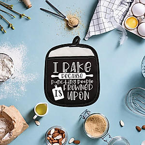 ZJXHPO Baking Gift Oven Pads Pot Holder I Bake Because Punching People is Frowned Upon Hot Pads (Frowned Upon)
