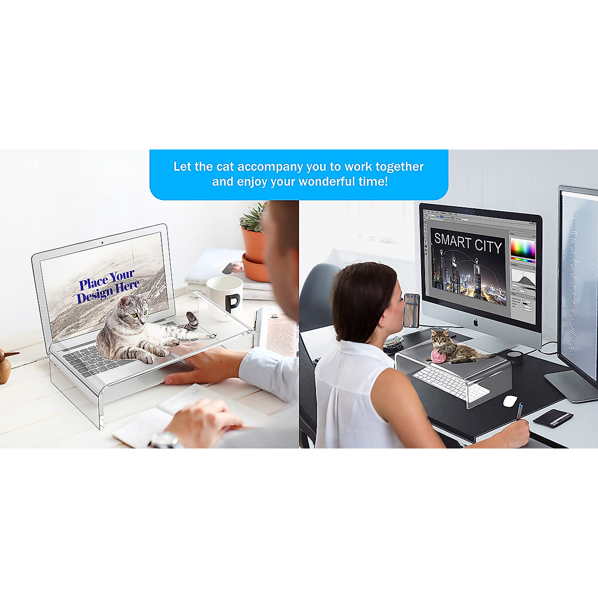 Beimu Acrylic Monitor Stand Riser Computer Monitor Riser Computer Monitor Stand or Holder Clear Monitor Stand Acrylic Laptop Stand Acrylic Monitor Riser White Monitor Stand Acrylic Computer Stand