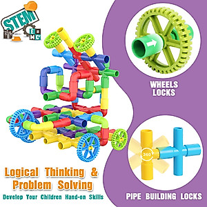 WishaLife 250 Pieces STEM Building Blocks Set, Kids Tube Locks Construction Set with Storage Box, Preschool Educational Learning Pipe Toy Gift for Toddler Aged 3+