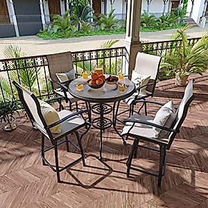 JINLLY Outdoor Swivel Bar Stools Set of 4, Patio Height Bar Stool Chairs with Metal Frame and Textilene Fabric, 30 Inch Garden Counter Height Swivel Bistro High Barstools, Grey