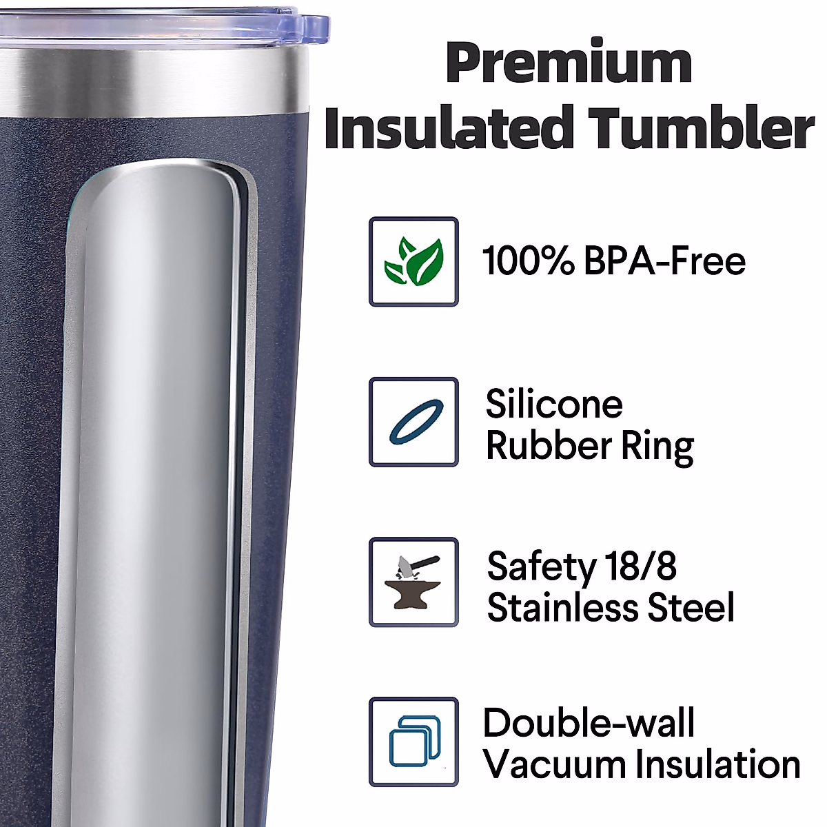 Volhoply 20oz Stainless Steel Tumbler with Lid and Straw,Double Wall Insulated Travel Iced Coffee Mug Fits Car Cup holder,Powder Coated Cups for Hot and Cold Drinks,Gifts for Women Men（Navy,1 Set）