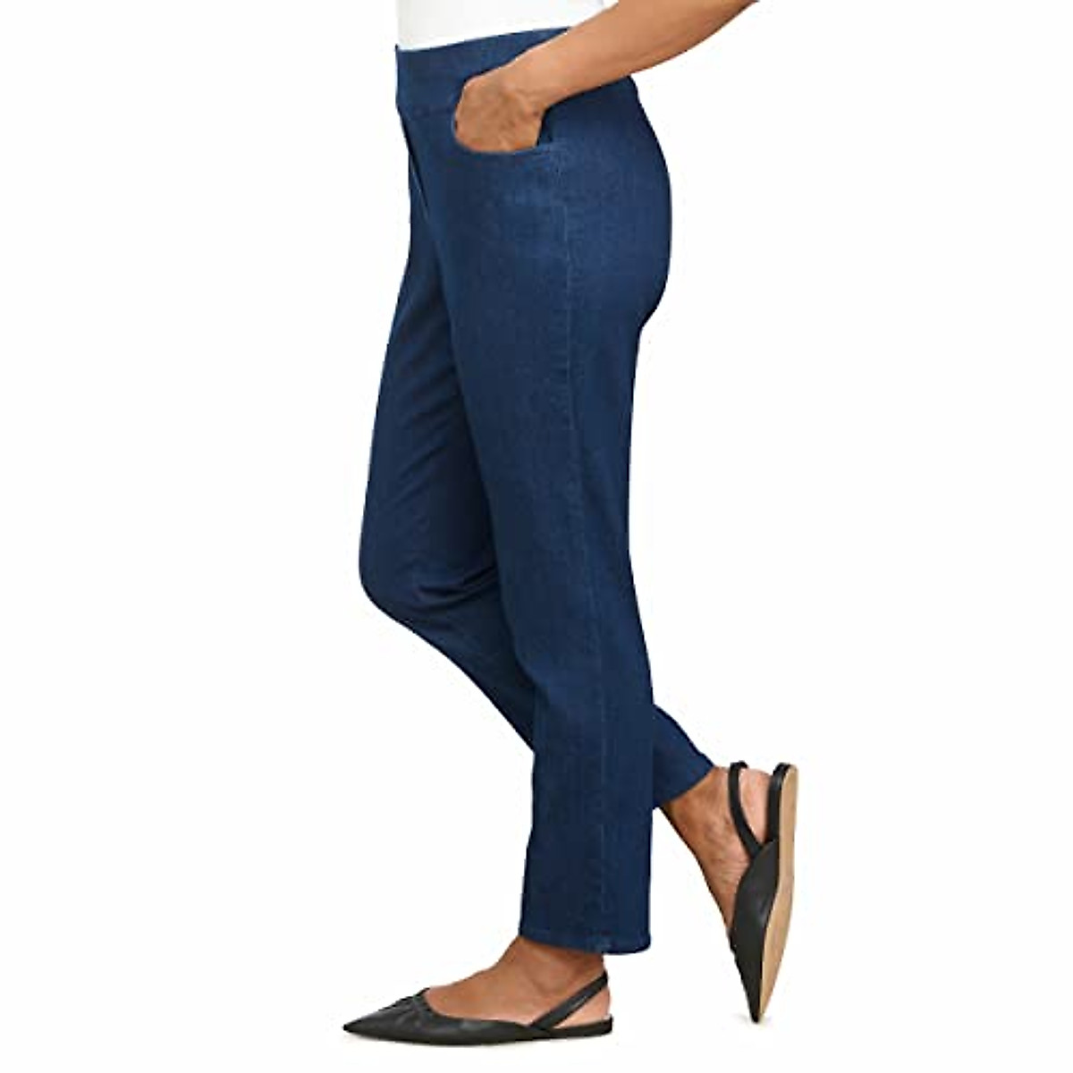 Alfred Dunner Womens Petite Super Stretch Mid-Rise Short Length Pant, Dark Denim, 6P