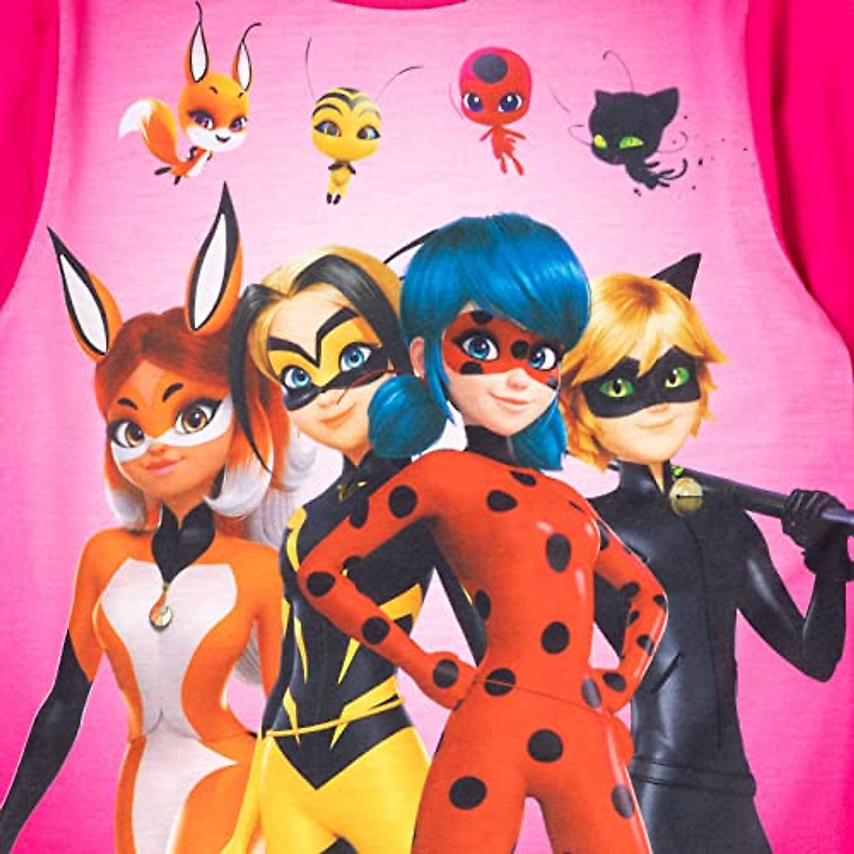 Miraculous Cat Noir Ladybug Rena Rouge Big Girls Pajama Shirt Pants Pink/Black 14-16