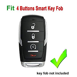 Silicone Key Fob Cover Case Protector Fit for 2019-2020 RAM 1500 Accessories 4 Buttons Keyless Entry Remote Control Car Key Fob Skin Jacket Holder (Black 2 Pack)