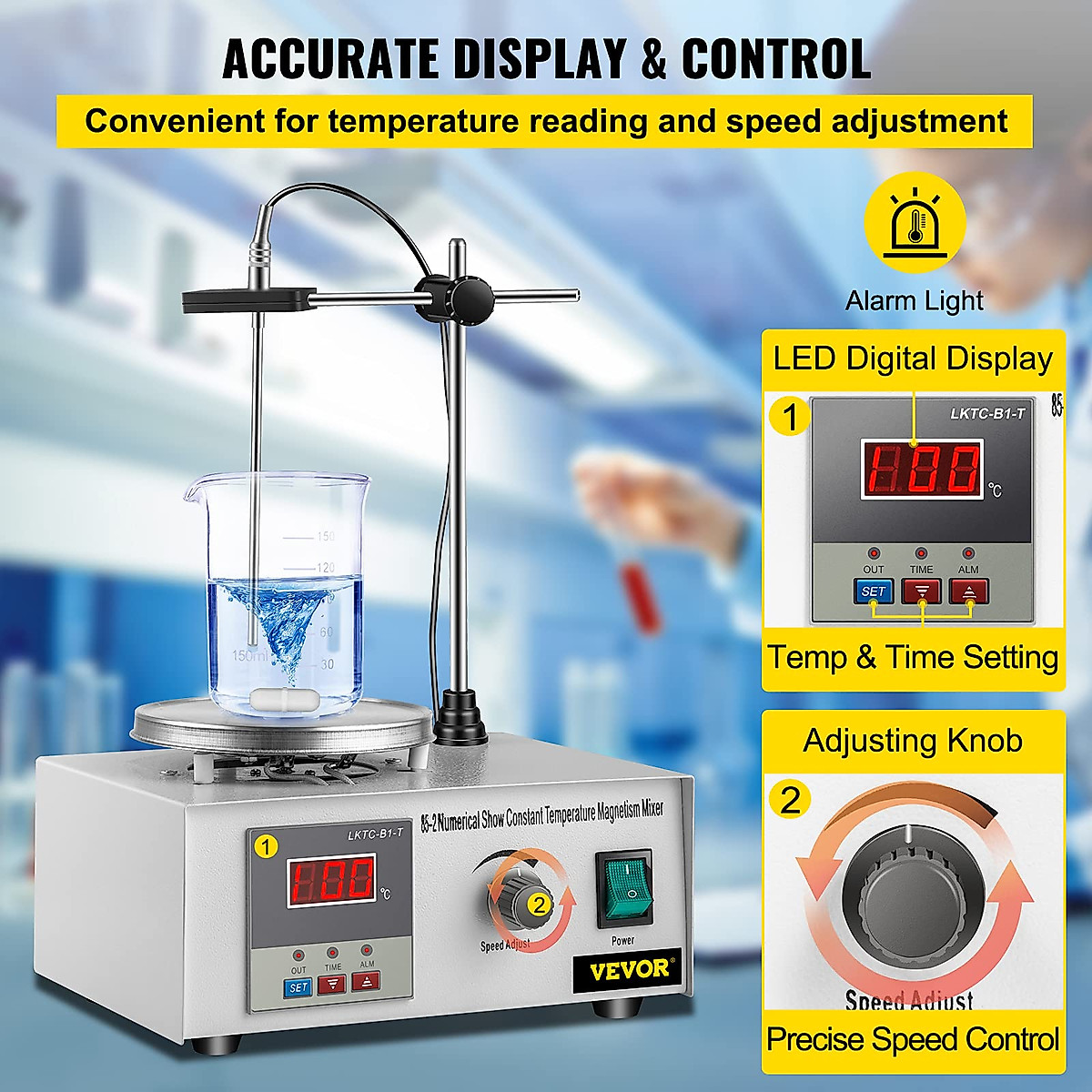 Vevor Magnetic Stirrer,200W, 2000RPM,with Digital Temperature Display & Speed Adjusting, Magnetic Mixer with Hotplate 110V Magnetic Stirring Mixer 85-2,1000ML: Industrial & Scientific