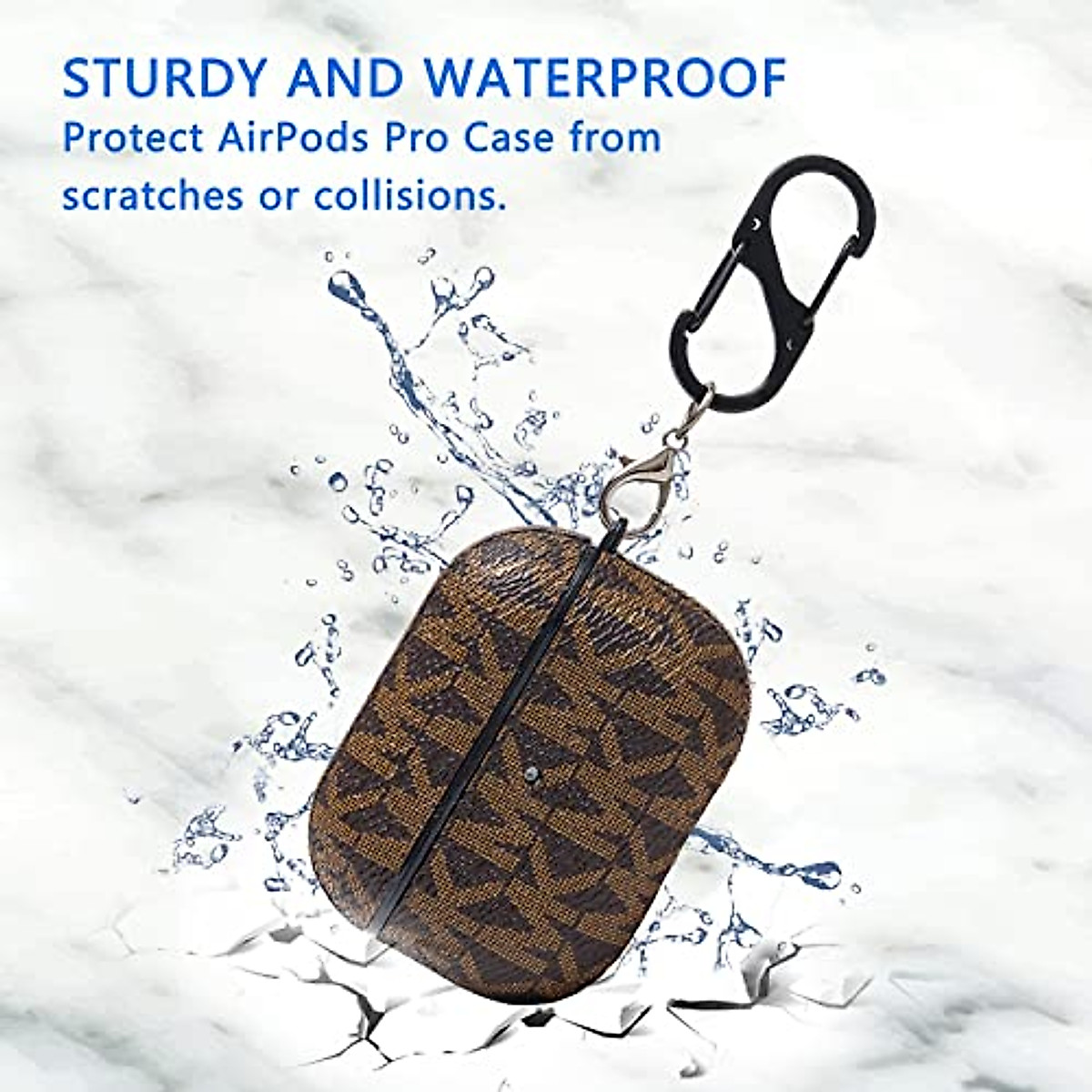 TANGABA for AirPods Pro Case Cover, Full-Body Protective Hard Shell Leather Airpods Pro Protective Cover Case with Keychain for AirPods Pro Wireless Charging Case, Front LED Visible