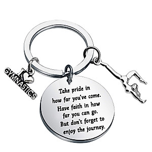 FUSTMW Gymnast Gift Gymnastics Keychain Inspirational Gifts Gymnast Jewelry Gymnastics Class Gift Birthday Jewelry for Teens (silver)