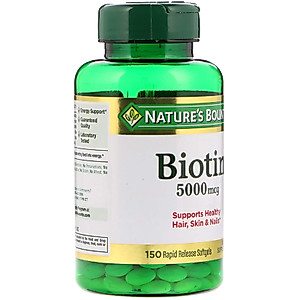 Nature's Bounty Biotin, Vitamin Supplement, Supports Metabolism for Cellular Energy and Healthy Hair, Skin, and Nails, 5000 mcg, 150 Softgels