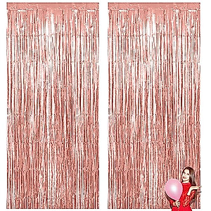 Fringe Backdrop Tinsel Curtain Backdrop 2 Pack 3.3 x 9.9 ft Foil Fringe Curtains Rose Gold Backdrop Streamers Tinsel Backdrop Curtain Photo Backdrop Curtain for Rose Gold Birthday Party Decorations