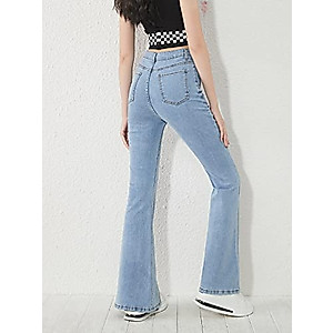 Floerns Girl's High Waisted Split Hem Flare Leg Button Up Zipper Fly Denim Jeans Light Wash 14Y