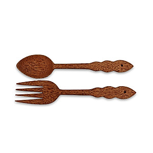Handmade Coconut Wood Giant Fork & Spoon Set Wall Kitchen Home Décor