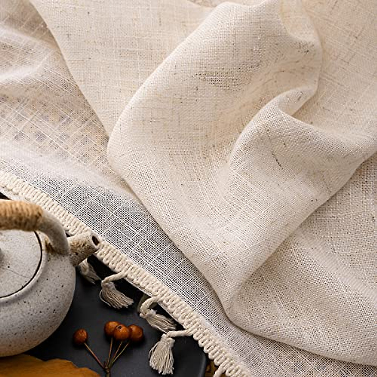 VOILYBIRD Natural Linen Blended Farmhouse Curtains 84 Inches Long Living Room Boho Curtains & Drapes Country Style, W40 x L84, Natural, 2 Panels Set