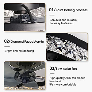 KINDLOV Modern Indoor Flush Mount Ceiling Fan with Lights,Dimmable Low Profile Ceiling Fans with Remote Control,Smart 3 Light Color Change and 6 Speeds for Bedroom Living Room Kitchen, Black