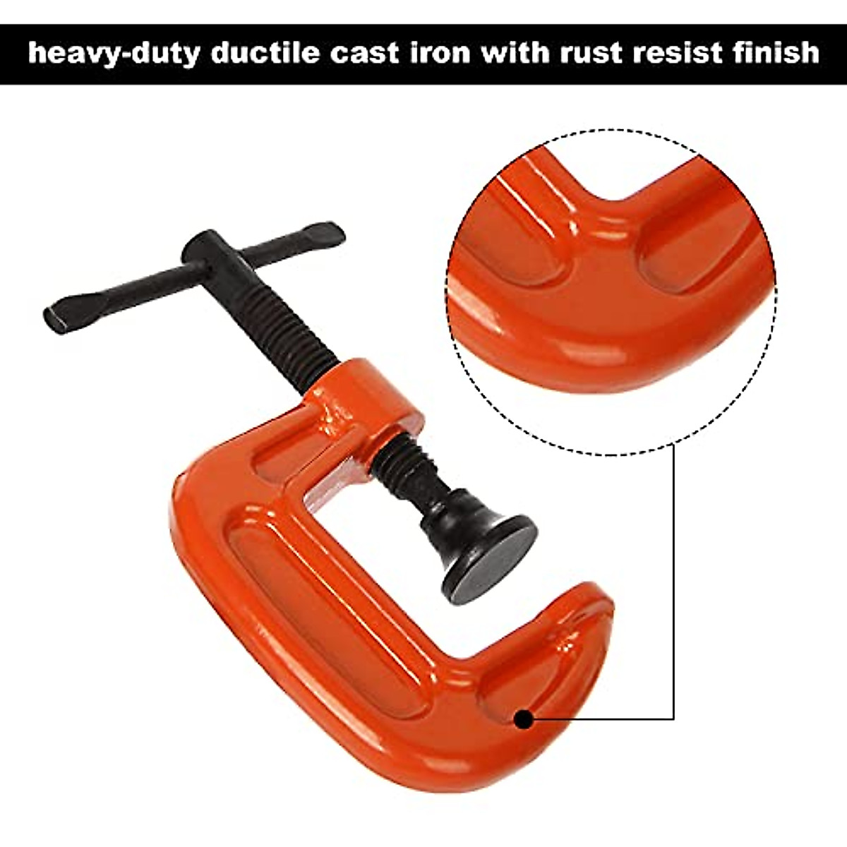 CYEAH 12-Pack 1 Inch Heavy Duty C Clamp, Small Malleable Iron C-Clamp G Clamp, Up To 1 Inch Jaw Opening, 1 Inch Throat Depth with T-Bar Handle for Woodworking, Welding, Building (Orange)