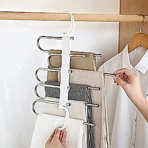 [Upgrade] Magic Pants Hangers Space Saving - 2 Pack for Closet Multiple Layers Multifunctional Uses Rack Organizer for Trousers Scarves Slack (White, 2 Pack)