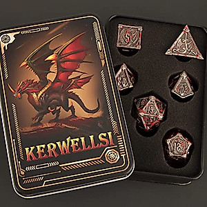 KERWELLSI Dungeons and Dragons Dice, Metal DND Dice Set, Blood D&D Dice Set with Box, 7 Piece Polyhedral Dice Set for Role Playing, RPG D and D dice D20 D12 D10 D8 D6 D4