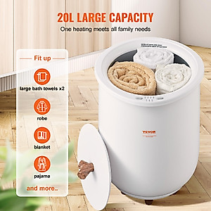 VEVOR Towel Warmer Bucket, 20L Large Towel Warmer for Bathroom, Auto Shut Off Towel Heater with 4-Level Timer Fits up to Two 40"x70" Oversized Towels, Bathrobes, Blankets, ETL & FCC Certified