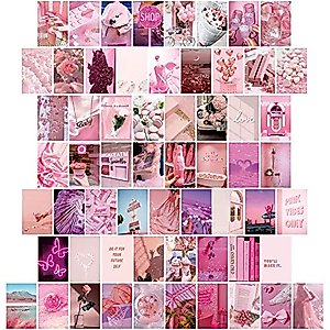 60 Pieces Pink Aesthetic Pictures for Wall Collage Kit Warm Color Room Decor Breast Cancer Decor Wall Collage Aesthetic Pictures for Teen Girls Aesthetic Cute Bedroom, Dorm Photo Display, 4 x 6 Inch