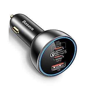 160W USB C Car Charger, Baseus PD3.0 QC5.0 PPS 45W 3 Ports Super Fast Charging Type C Car Phone Charger Adapter for iPhone 14 13 12 11 Pro Max Samsung Galaxy S22/S21 Ultra/Tab S8 iPad MacBook Laptop