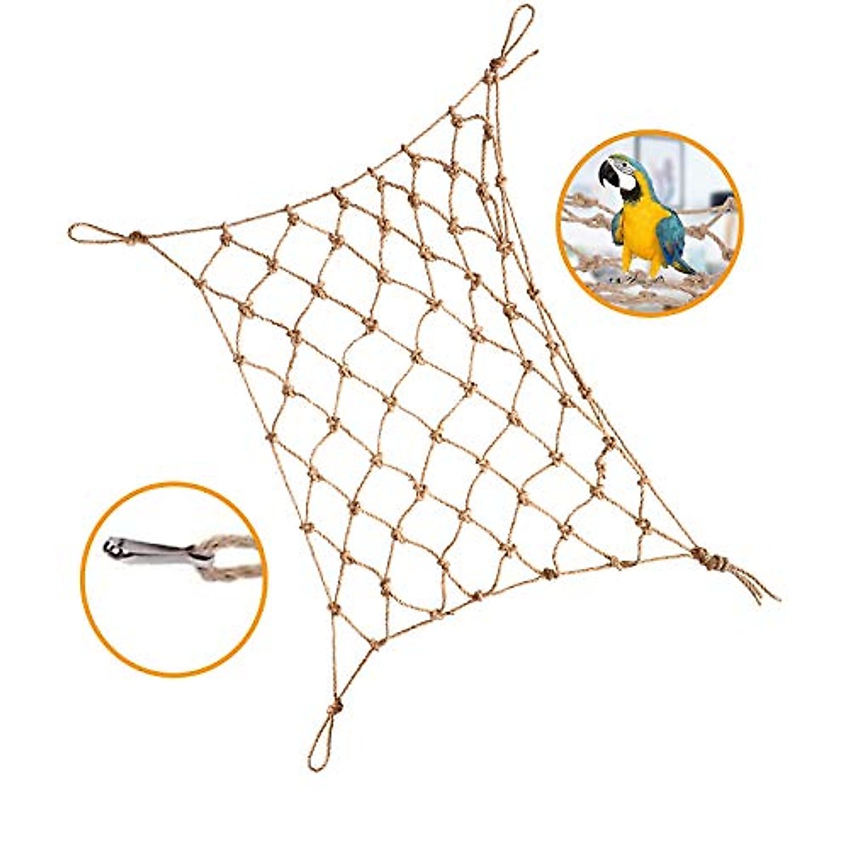 Besimple Parrot Bird Rope Hammock Swing Thick Chew Climbing Net Hemp Rope Ladder Toy Play Gym Hanging Swing Net(24''X20'')