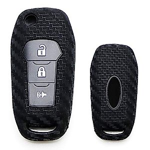 iJDMTOY Carbon Fiber Pattern Soft Silicone Key Fob Cover Compatible With 2016-2018 Ford Explorer, 2015-2019 Ford F-150, 2017-2019 Ford F-250 F-350 3-Button Flip Key (Black Twill Weave)