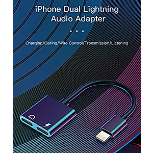 KUULAA iPhone Adapter Dual 2-1 for iPhone 7/7 Plus/ 8/8 Plus/X/XS/11 Pro Max, 2-in-1 Splitter Adapter/Cable for iPhone Audio/Headphone and Charger, Remote Control & Telephone Call Supported (Black)
