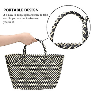 Cabilock Handmade Moroccan Market Basket Large Capacity French Wicker Basket Straw Beach Bag Vegetables Shopping Basket with Handle for Women Shopping Laundry Black
