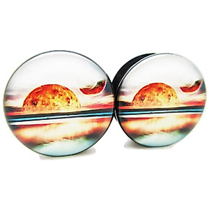 Pierced Republic Pair* Orange Planet Horizon Plugs - Acrylic Screw-On - 10 Sizes (1" (25mm))