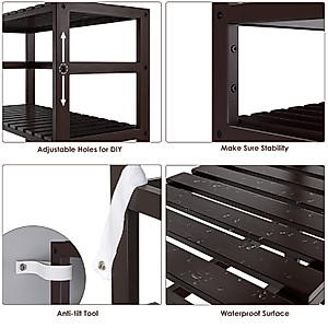 Bamjoy Bamboo Shelf, 6 Tier Bookcase Storage Shelves, Tall Book Rack Shelving Unit, Multipurpose Storage Display Shelf Adjustable Storage Rack for Bathroom Home Office Living Room Kitchen, Dark Brown