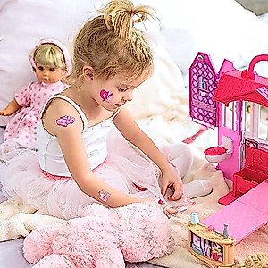 Konsait 96pcs Glitter Pink Temporary Tattoos for Girls Kids Tattoos Temporary for birthday party -Waterproof Princess Fairy Tattoos for Birthday Party Favors