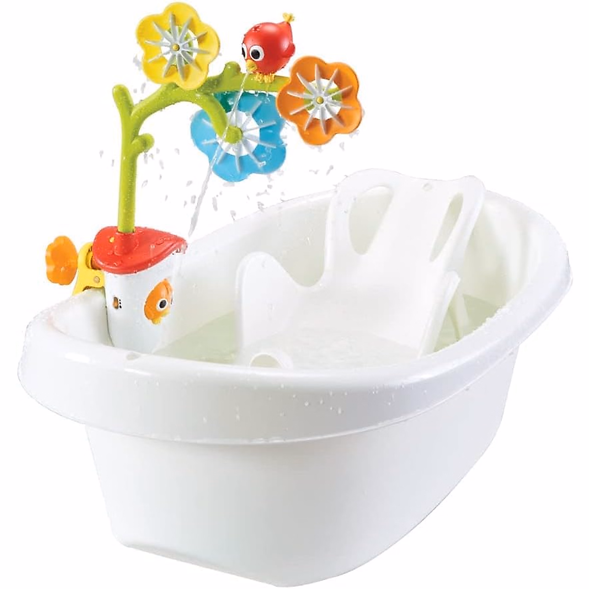 Yookidoo Baby Bath Mobile - Spinning Flowers and Swiveling Fountain for Newborn and Toddler Bath Time Sensory Development (Tub Not Included) - Attaches to Any Size Tub Wall - 0-2 yrs.