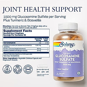 SOLARAY Glucosamine Sulfate 1500 mg, 2 Daily | Healthy Joint Support with Turmeric & Boswellia (60 Serv, 120 CT)