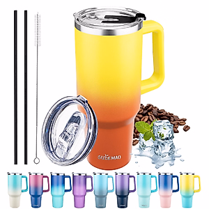 GUDEMAO 40 oz Tumbler with Handle, Insulated Tumbler with Lid and Straw, Reusable Stainless Steel Vacuum Insulated Cup, 100% Leak Proof Thermal Travel Coffee Mug Cup for Cold and Hot (Gold Orange)