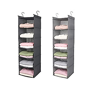MAX Houser 6 Tier Shelf Hanging Closet Organizer, Closet Hanging Shelf with 2 Sturdy Hooks for Storage, Foldable,Grey and Light Grey