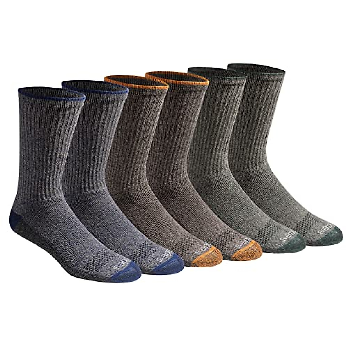 Dickies Men's Dri-tech Moisture Control Crew Socks Multipack, Heathered Colored (6 Pairs), Shoe Size: 6-12