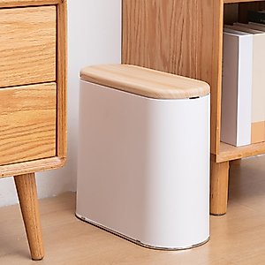 URALFA Bathroom Trash Can with Lid, 10 Liter/2.6 Gallon Small Garbage Can Dog Proof, Modern Waste Basket with Press Top, Slim Plastic Kitchen Trash Bin for Bedroom, Toilet, Office (White)