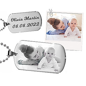 Personalized Photo Engraved Dog Tag | Pendant With Necklace | Stainless Steel | Silver | Special Jewelry Gift 4 Wedding Baby and Love | Customized | Most Beautiful Memory