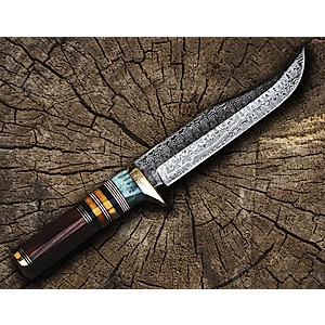 R&S INDUSTRIES CRAFTS LLC Damascus hunting knife | Custom Handmade Damascus steel hunting Bush craft knife| EDC Overall 13" Knife with Genuine Leather sheath | Best Birthday & Anniversary for him
