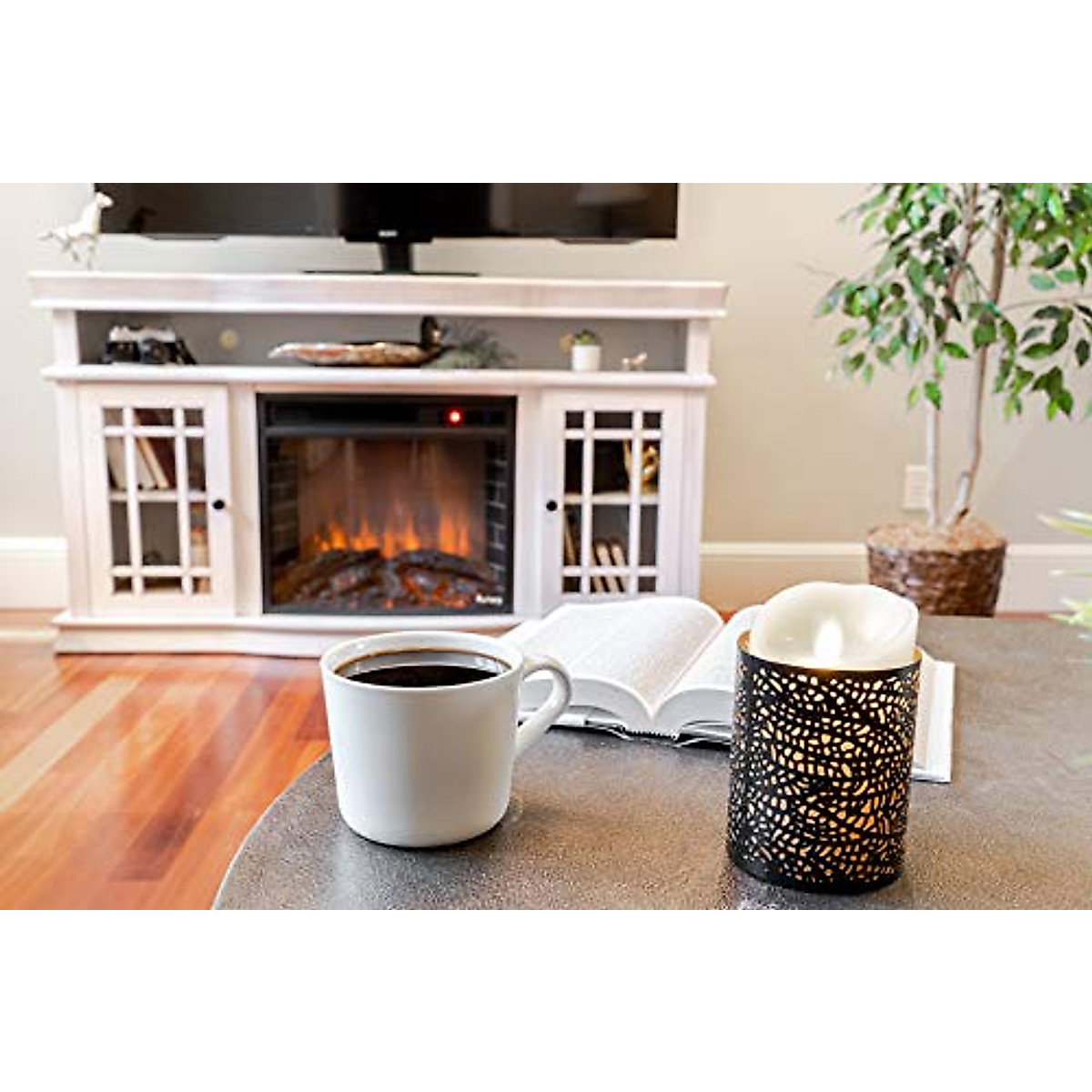 e-Flame USA Jackson 25"x21" LED Electric Fireplace Stove Insert with Remote - 3D Logs and Fire (Black)