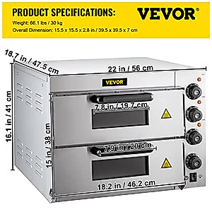 VEVOR Commercial Pizza Oven Countertop, 14" Double Deck Layer, 110V 1950W Stainless Steel Electric Pizza Oven with Stone and Shelf, Multipurpose Indoor Pizza Maker for Restaurant Home Pretzels Baked