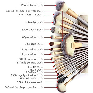 NEVSETPO Makeup Brushes 18pcs Synthetic Kabuki Brush Set Foundation Powder Blending Concealer Eye shadows Blush Cosmetics Brushes with 3 Sponge Mat Solid Wood Hande Makeup Bag Included